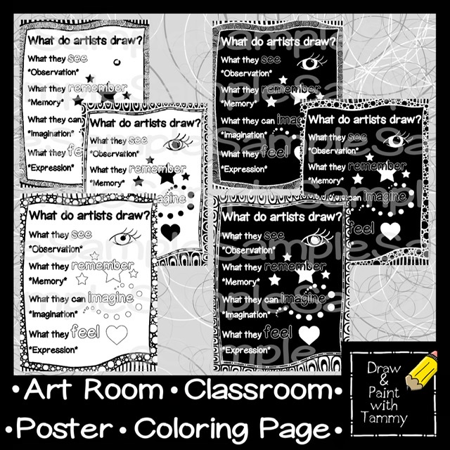 What artists draw art room poster set with coloring pages | Made By ...