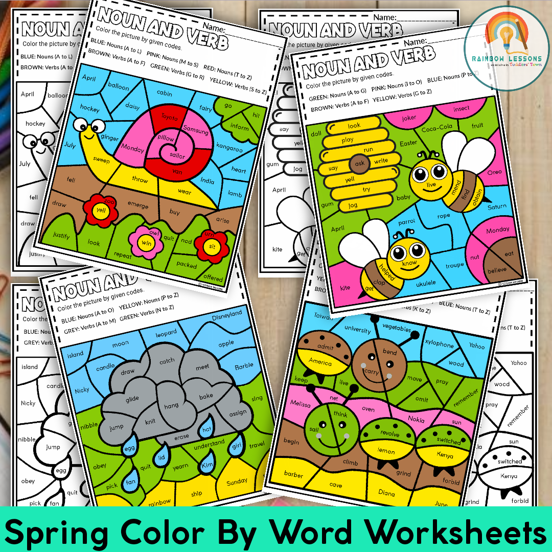 Spring Color By Code | Spring Coloring Pages | Noun and Verb Sort ...