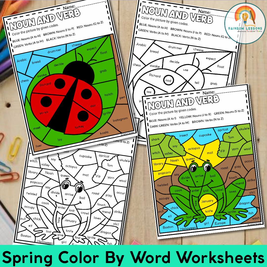 Spring Color By Code | Spring Coloring Pages | Noun and Verb Sort ...