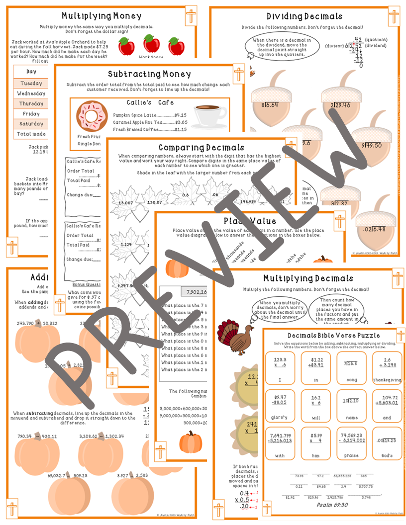 Fall Decimals and Money - Made By Teachers