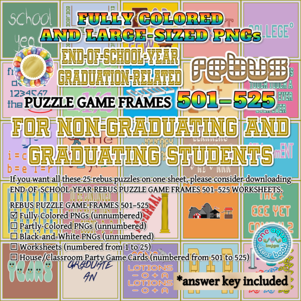 Fully Colored END OF YEAR & GRADUATION Rebus Puzzle Game PNGs 501–525 ...