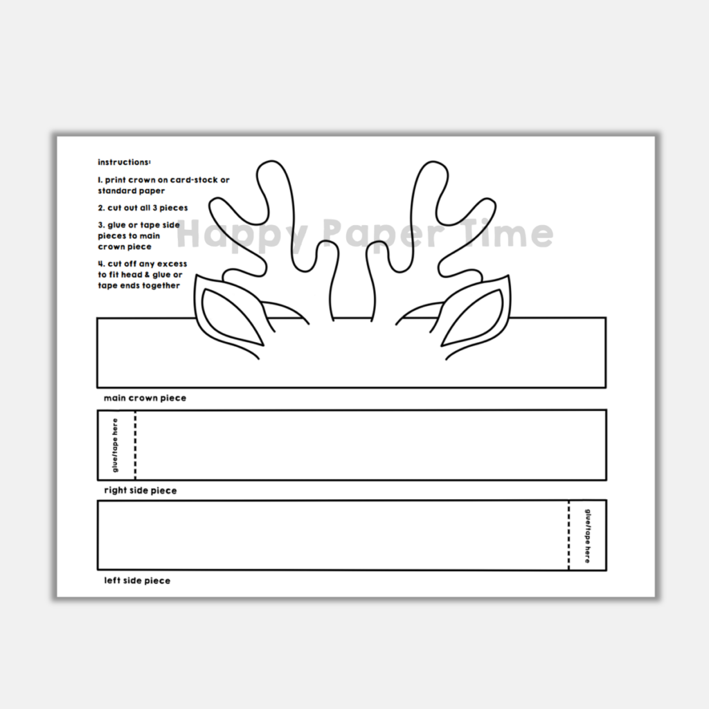 Reindeer Paper Crown Printable Coloring Craft Winter Christmas Activity ...