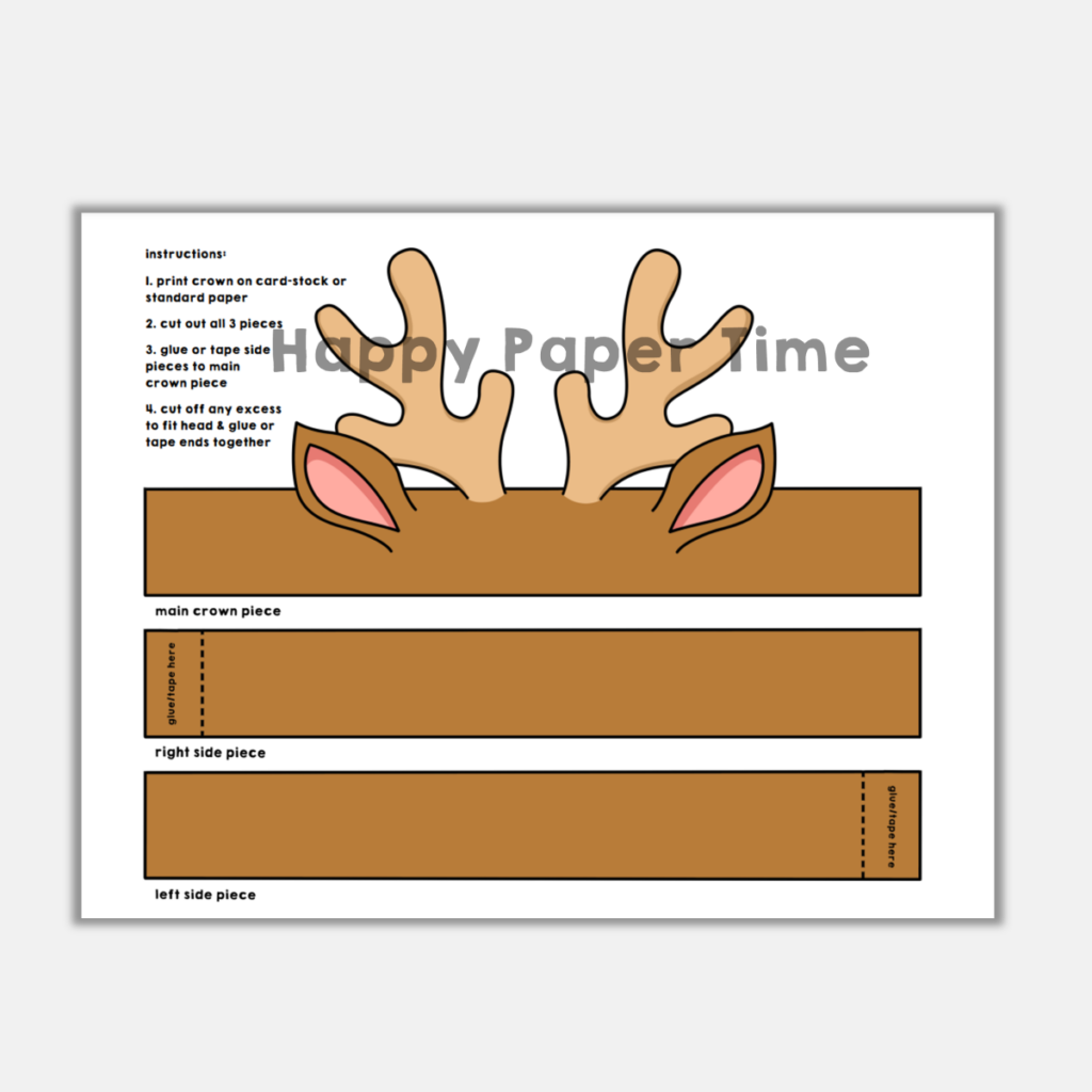 Reindeer Paper Crown Printable Costume Craft Winter Christmas Activity ...