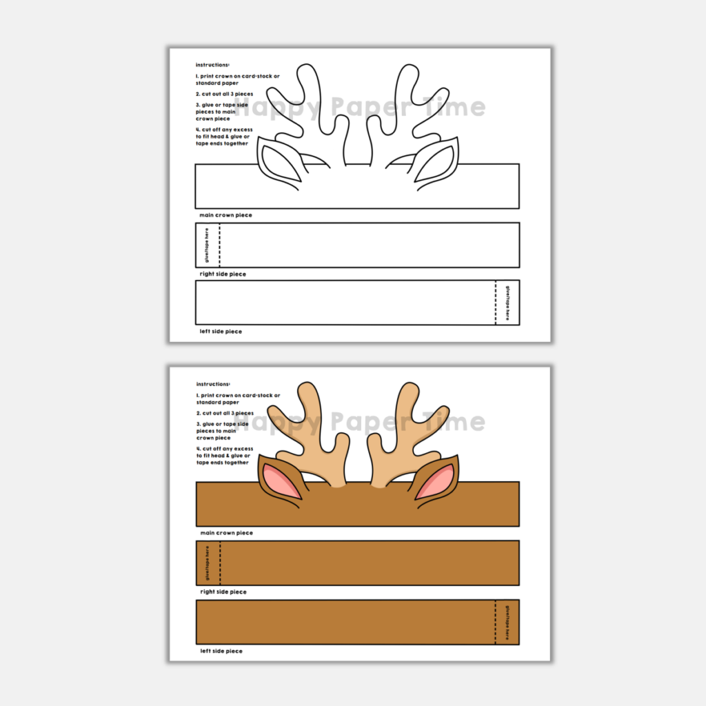 Reindeer Paper Crowns Printable Coloring Craft Winter Christmas ...