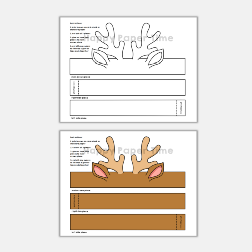 Reindeer Paper Crowns Printable Coloring Craft Winter Christmas ...