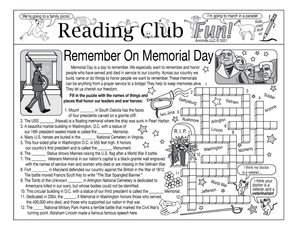 Remember On Memorial Day – Themed Activity Set, Word Search Puzzle ...