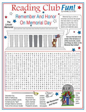 Remember On Memorial Day – Themed Activity Set, Word Search Puzzle ...