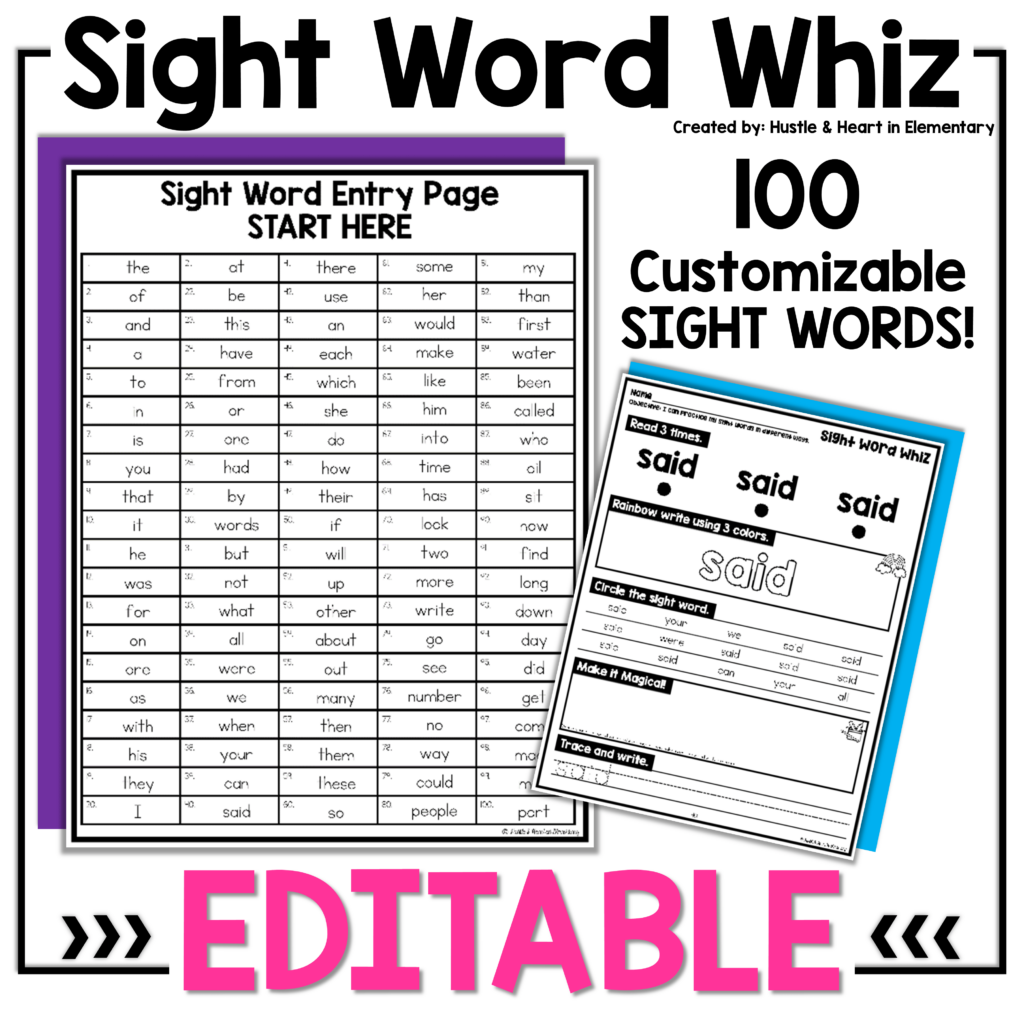 Sight Word Whiz EDITABLE | 100 High-Frequency Words | Made By Teachers