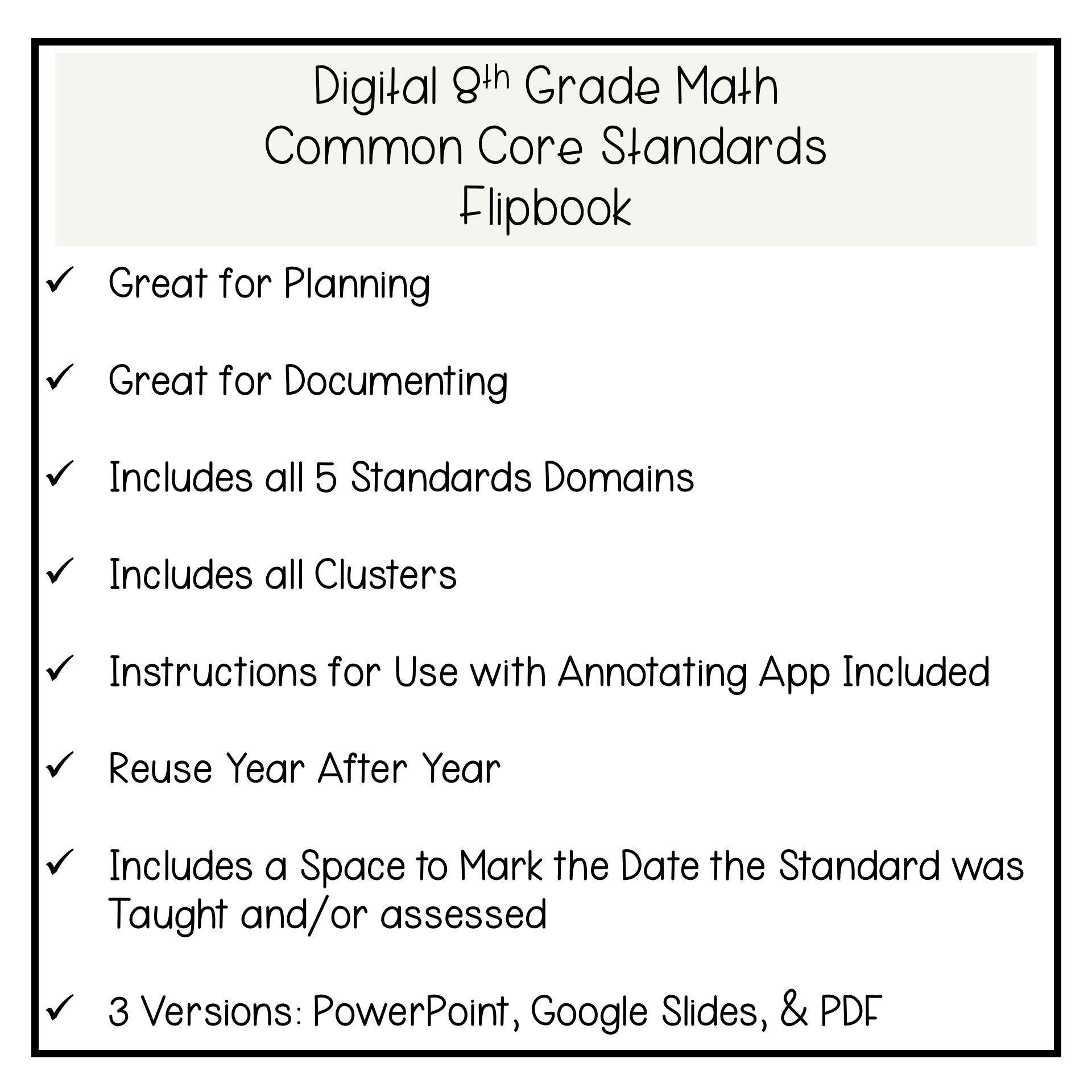 Digital 8th Grade Math Common Core State Standards Checklist Flipbook ...