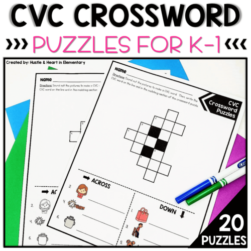 CVC Words Worksheets - Crossword Puzzles for Kindergarten and First ...