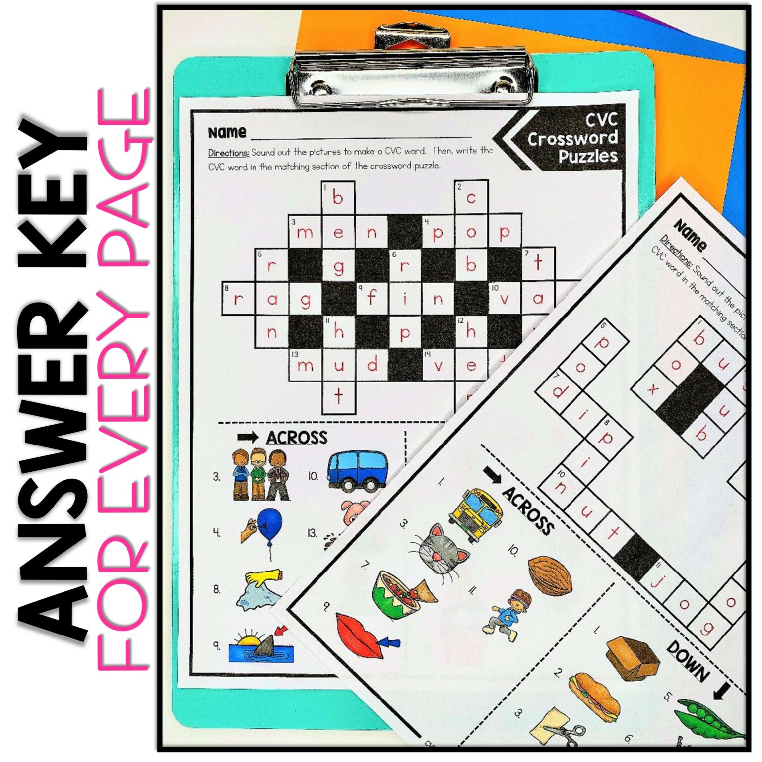 CVC Words Worksheets - Crossword Puzzles for Kindergarten and First ...