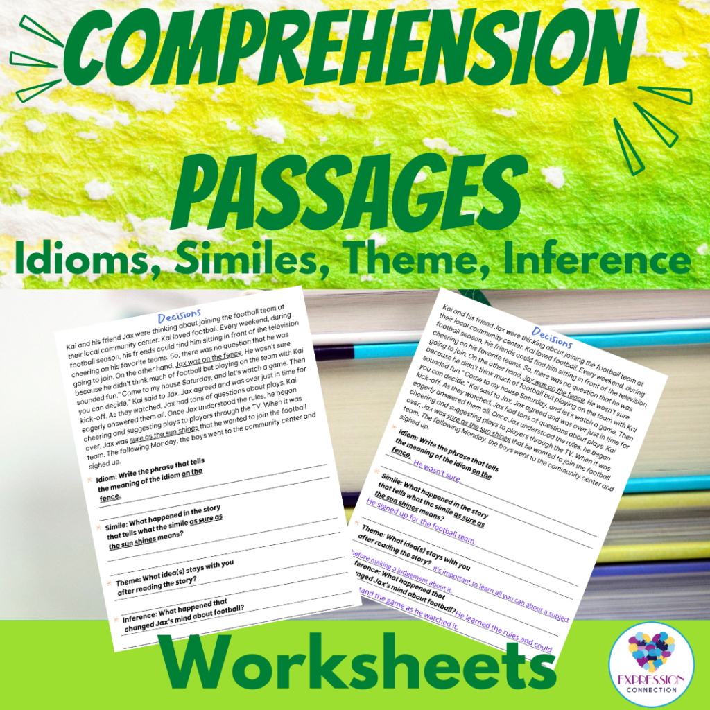 Reading Comprehension Passages Idioms, Similes, Theme, Inference ...