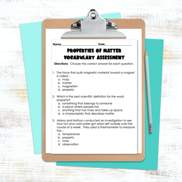 Science Vocabulary Assessments | Matter and Mixtures | Quiz Test Review ...