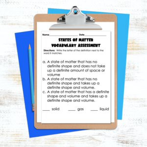 Science Vocabulary Assessments | Matter and Mixtures | Quiz Test Review ...