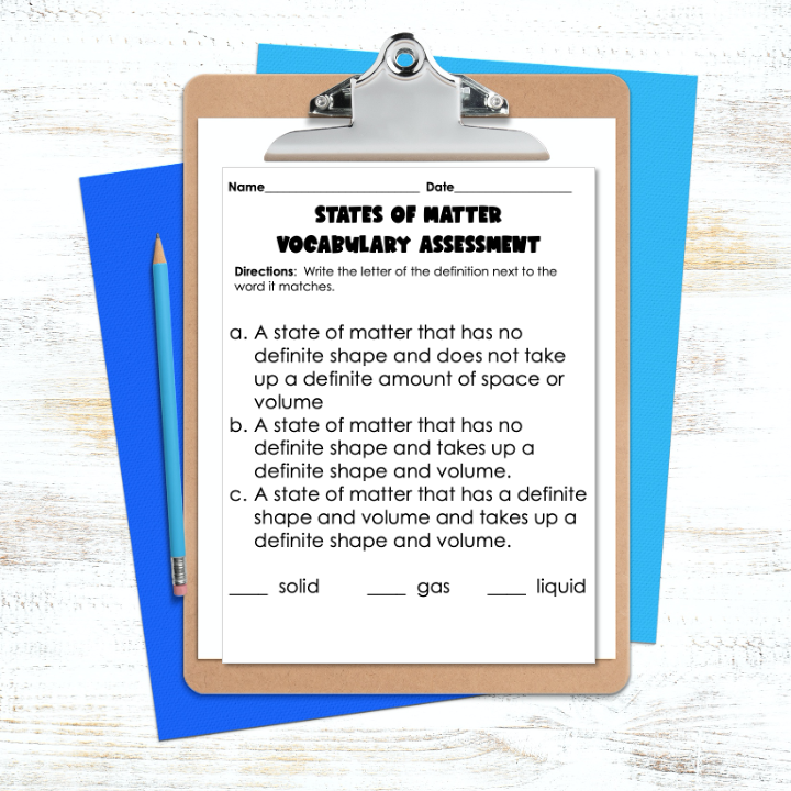 Science Vocabulary Assessments | Matter and Mixtures | Quiz Test Review ...