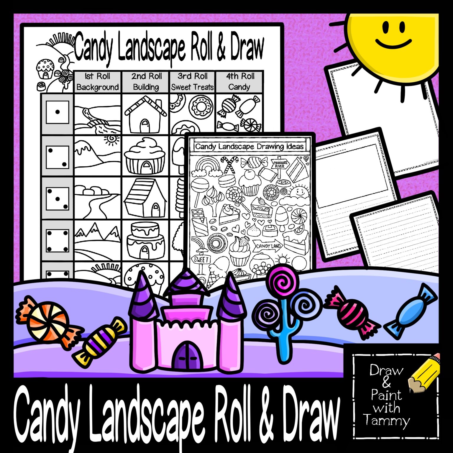 Candy Landscape Roll and Draw Printable Art Game and Art Sub Lesson ...