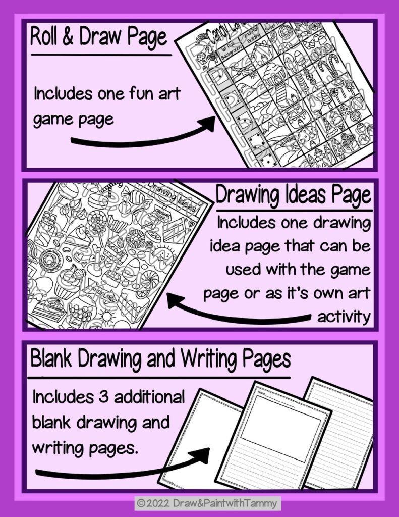 Candy Landscape Roll and Draw Printable Art Game and Art Sub Lesson ...