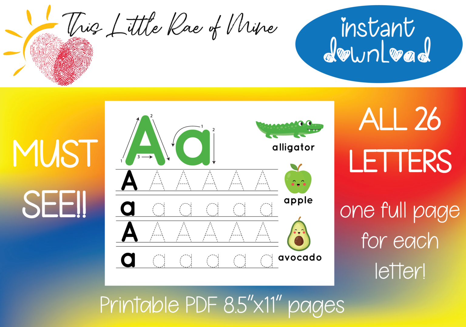 Alphabet Tracing Bundle - printable - 26 letters - ABC worksheets ...