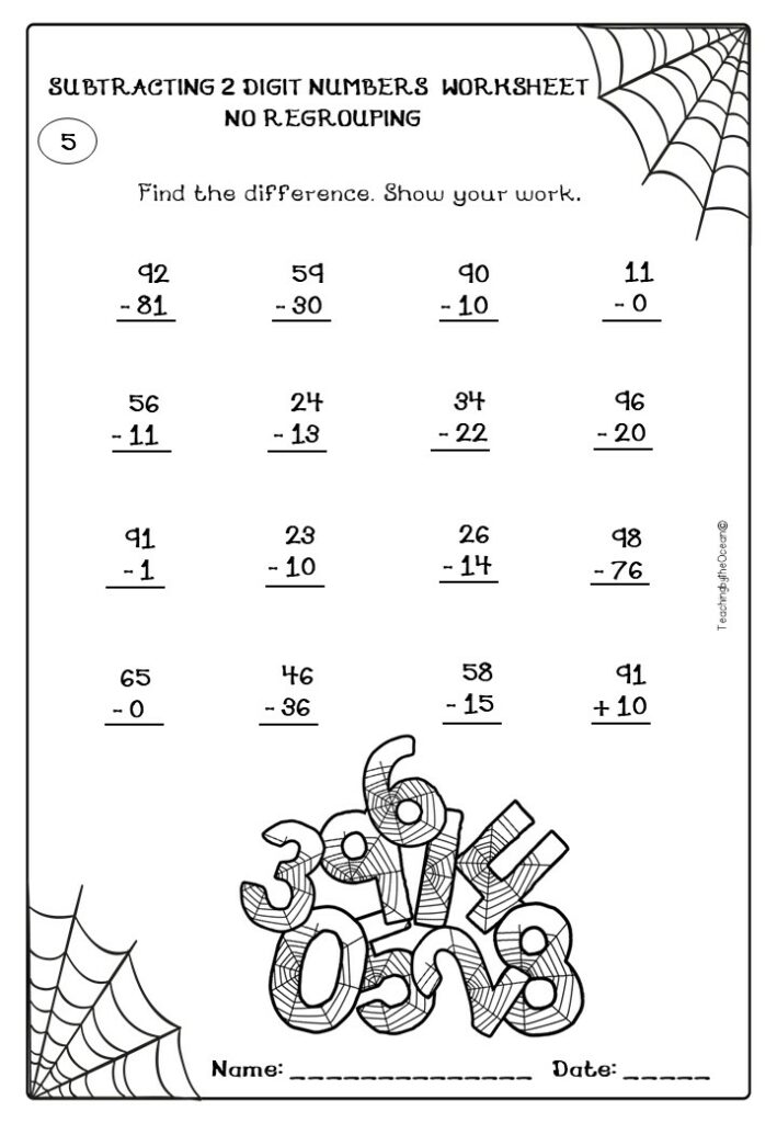 Subtracting 2 Digit Numbers Worksheets – Halloween Themed | Made By ...