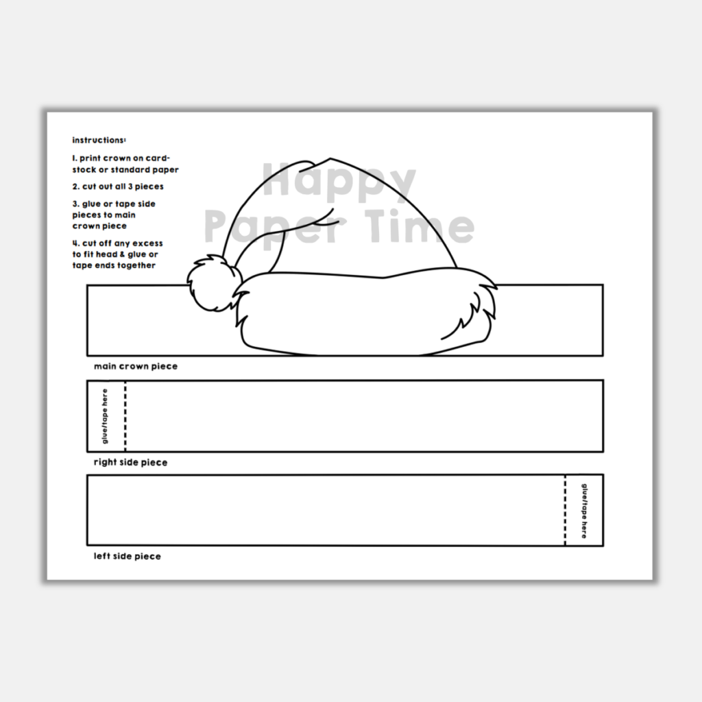 Santa Claus Paper Hat Printable Coloring Craft Winter Christmas ...