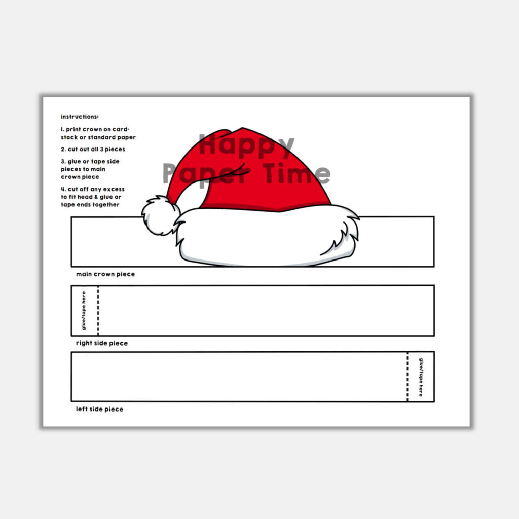 Santa Claus Paper Hat Printable Costume Craft Winter Christmas Activity ...