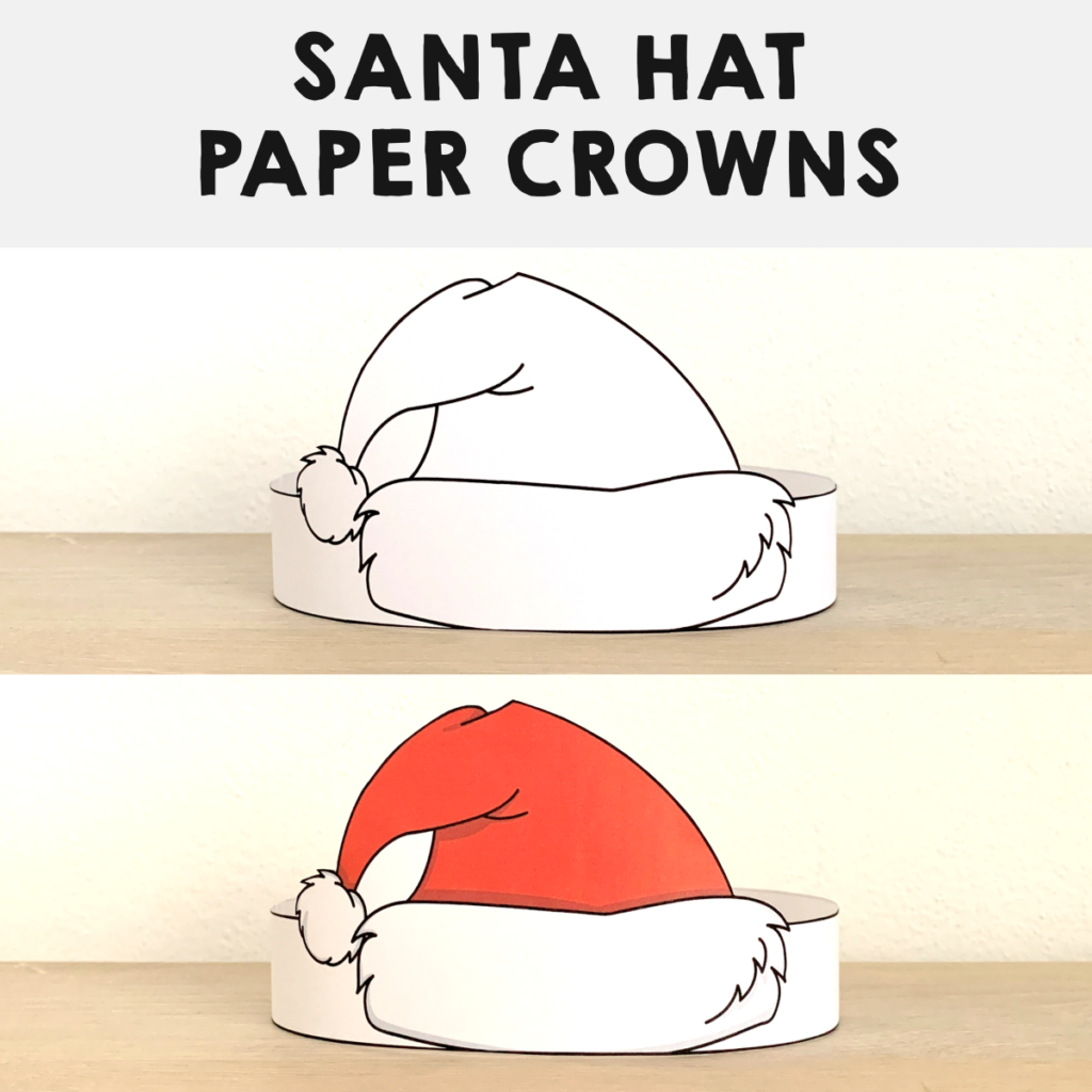 Santa Claus Paper Hats Printable Coloring Craft Winter Christmas ...