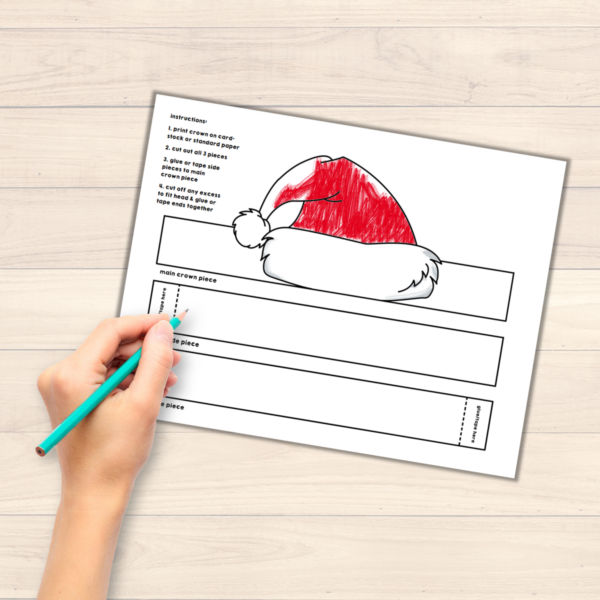 Santa Claus Paper Hats Printable Coloring Craft Winter Christmas ...