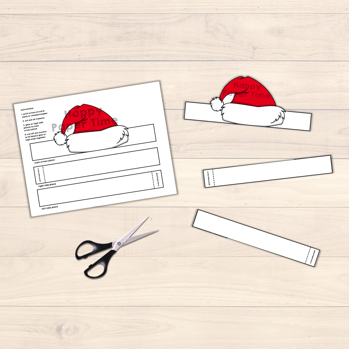 Santa Claus Paper Hats Printable Coloring Craft Winter Christmas ...