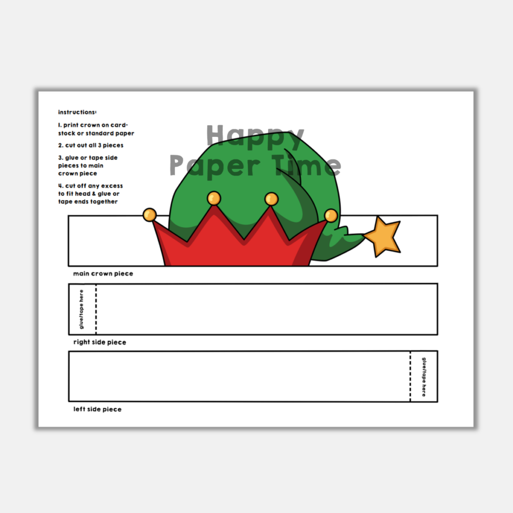 Christmas Elf Paper Hat Printable Costume Craft Winter Christmas ...