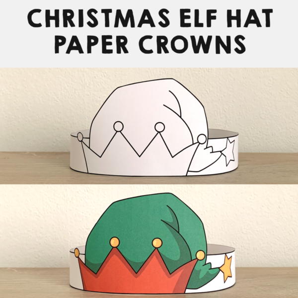 Christmas Elf Paper Hats Printable Coloring Craft Winter Christmas ...