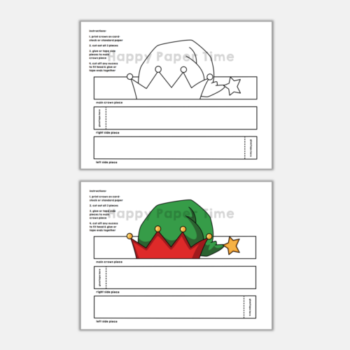 Christmas Elf Paper Hats Printable Coloring Craft Winter Christmas ...