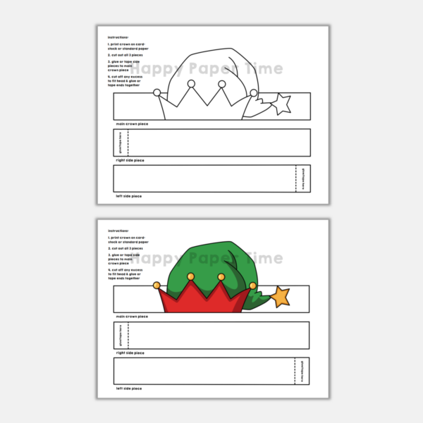 Christmas Elf Paper Hats Printable Coloring Craft Winter Christmas ...