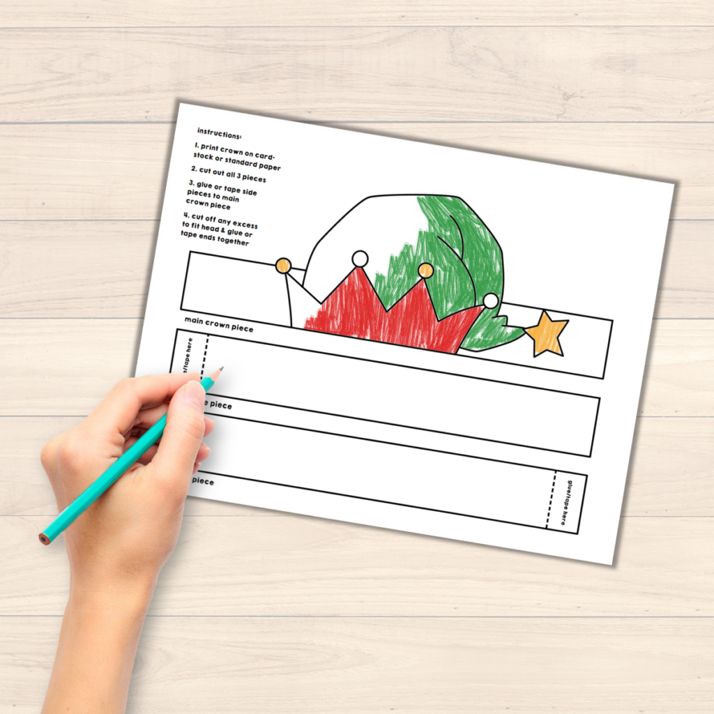 Christmas Elf Paper Hats Printable Coloring Craft Winter Christmas ...