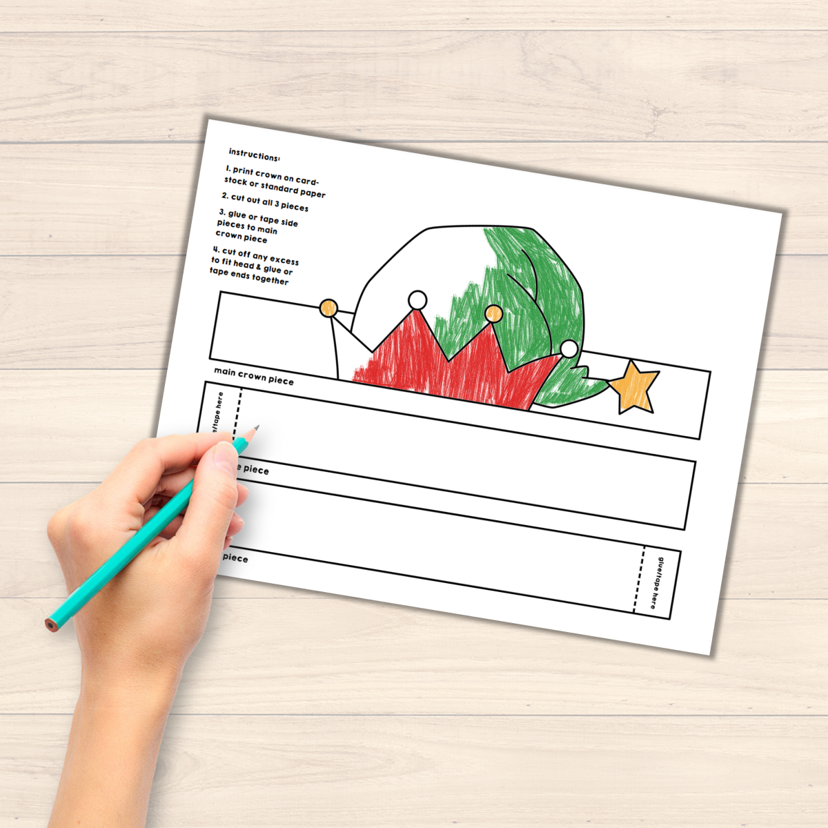 Christmas Elf Paper Hats Printable Coloring Craft Winter Christmas ...