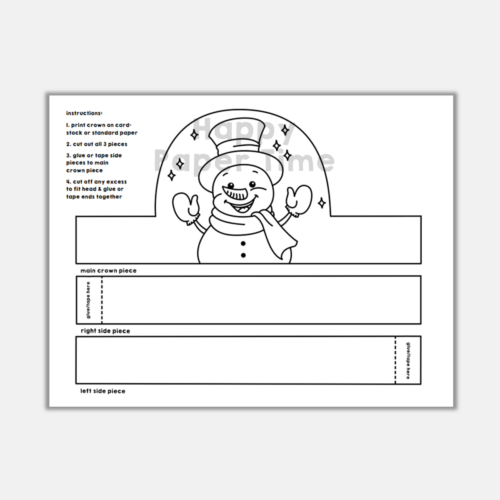 Snowman Paper Crown Printable Coloring Craft Winter Christmas Activity ...