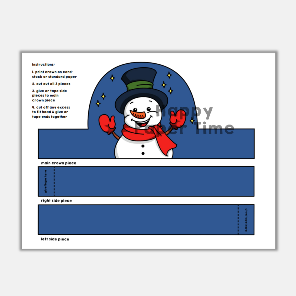 Snowman Paper Crown Printable Costume Craft Winter Christmas Activity ...