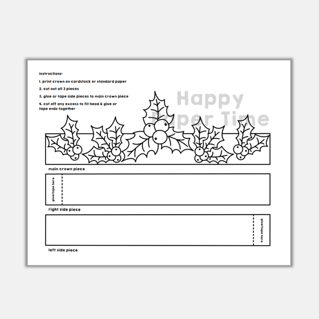 Holly Leaves Paper Crown Printable Coloring Craft Winter Christmas ...