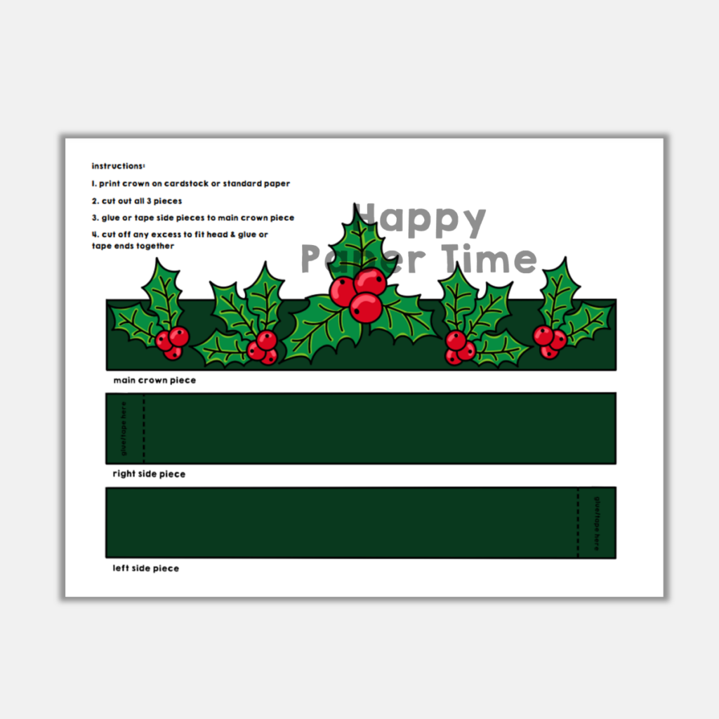 Holly Leaves Paper Crown Printable Costume Craft Winter Christmas ...