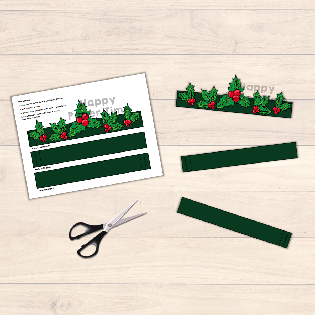 Holly Leaves Paper Crown Printable Coloring Craft Winter Christmas ...