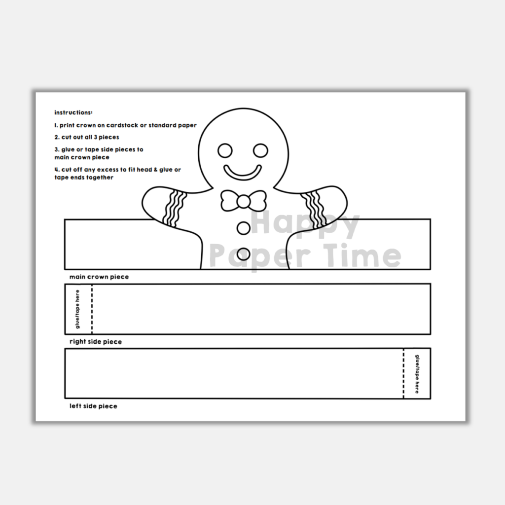 Gingerbread Man Paper Crown Printable Coloring Craft Winter Christmas ...