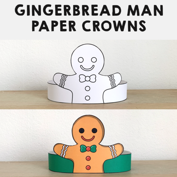 Gingerbread Man Paper Crowns Printable Coloring Craft Winter Christmas ...