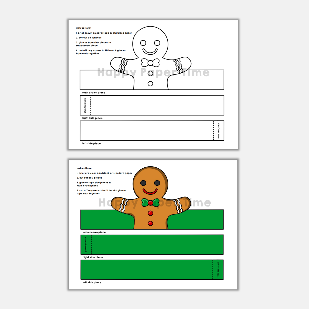 Gingerbread Man Paper Crowns Printable Coloring Craft Winter Christmas ...