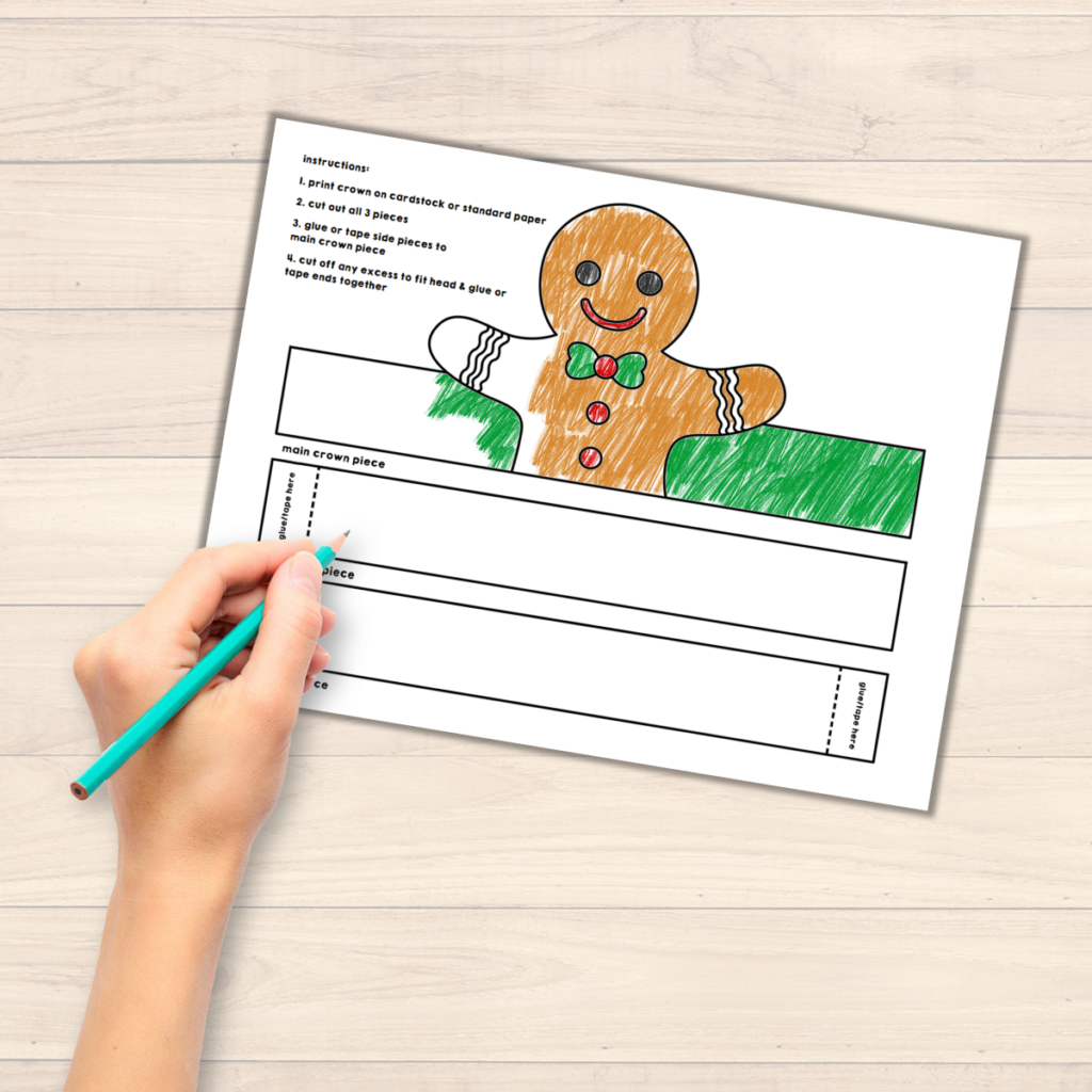 Gingerbread Man Paper Crowns Printable Coloring Craft Winter Christmas ...