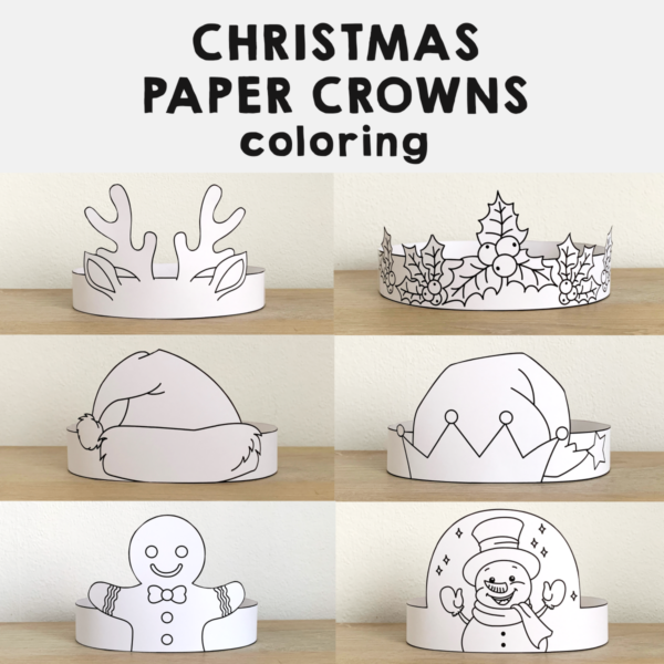 Winter Christmas Hats Crowns Printable Paper Coloring Craft Activity ...