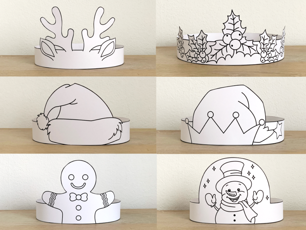 Winter Christmas Hats Crowns Printable Paper Coloring Craft Activity ...
