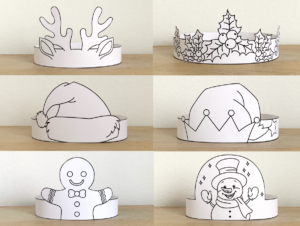 Winter Christmas Hats Crowns Printable Paper Coloring Craft Activity ...