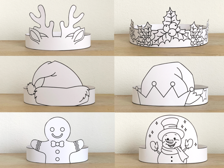 Winter Christmas Hats Crowns Printable Paper Coloring Craft Activity ...