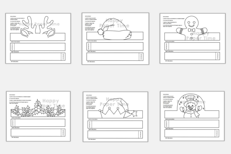 Winter Christmas Hats Crowns Printable Paper Coloring Craft Activity ...