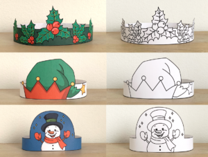 Winter Christmas Hats Crowns Printable Paper Coloring Craft Activity ...