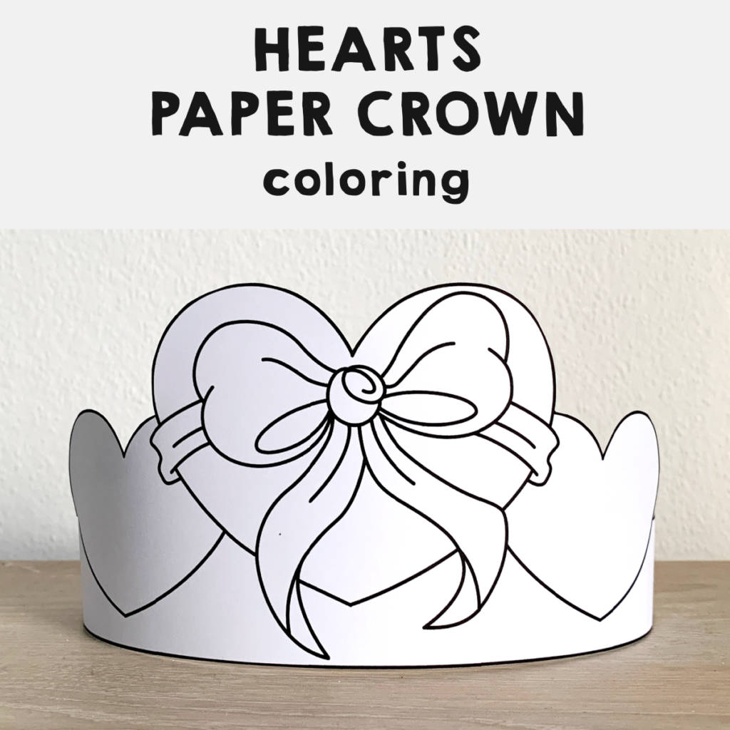Hearts Valentine Paper Crown Printable Coloring Craft Activity | Made ...
